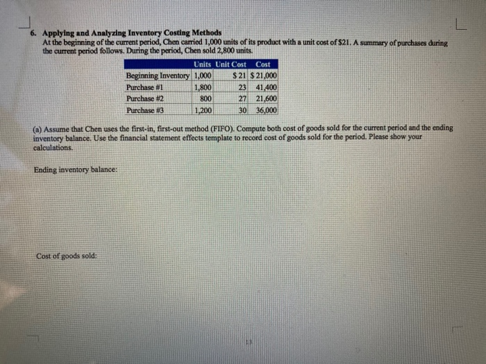 Solved 6. Applying and Analyzing Inventory Costing Methods | Chegg.com