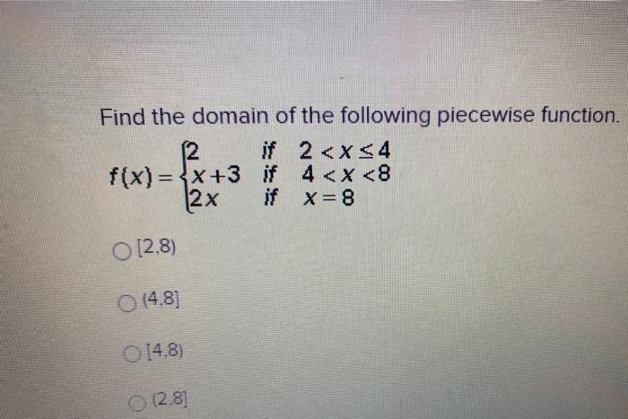 Solved Find the domain of the following piecewise function. | Chegg.com