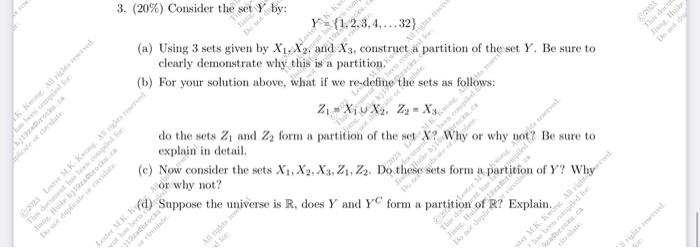 Solved 3. (20%) Consider the set Y by: Y={1,2,3,4,…32} (a) | Chegg.com