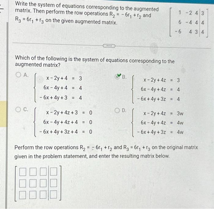 Solved Write the system of equations corresponding to the | Chegg.com