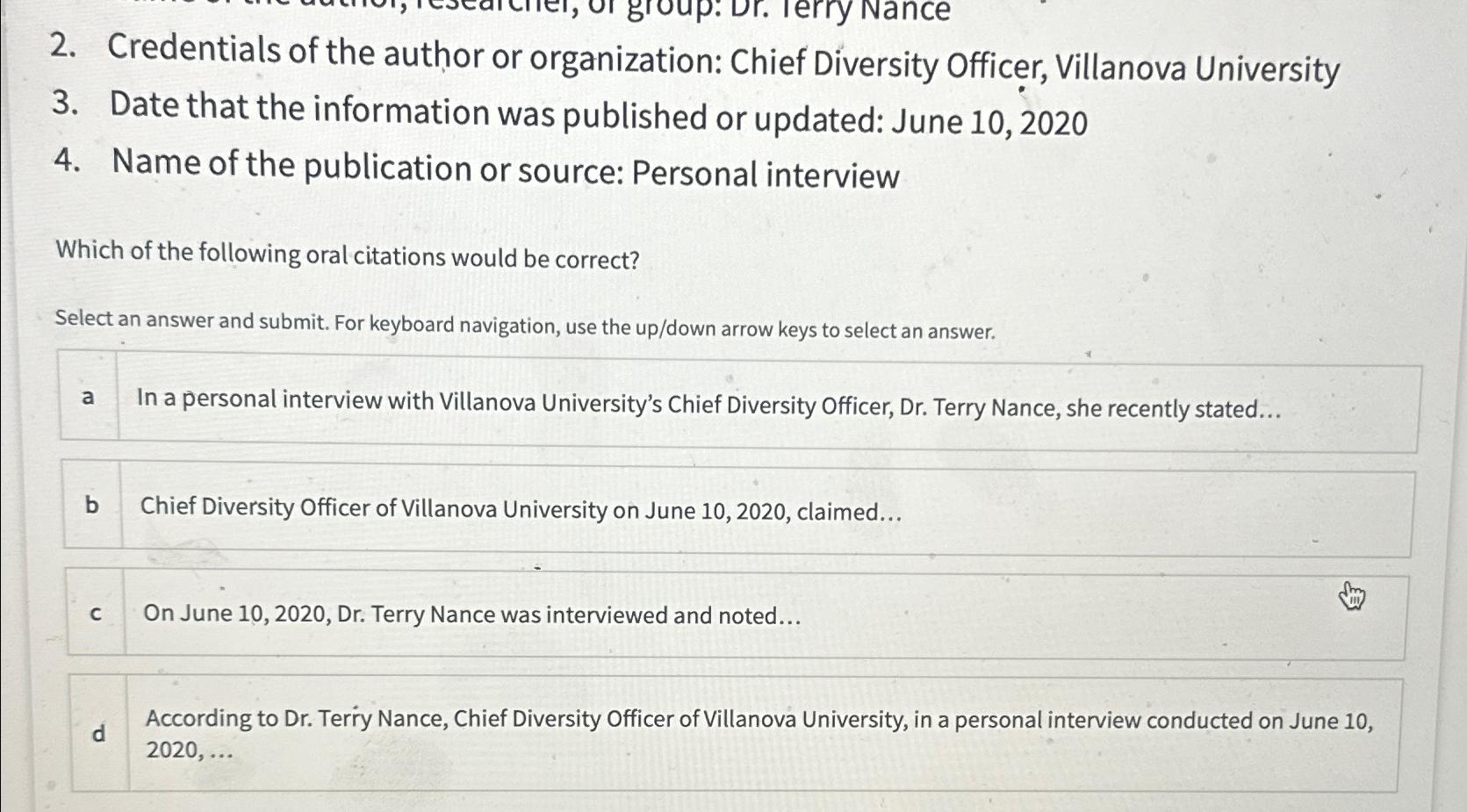 Solved Credentials of the author or organization: Chief | Chegg.com