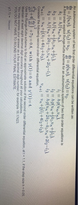 Solved An autonomous system of two first order differential | Chegg.com