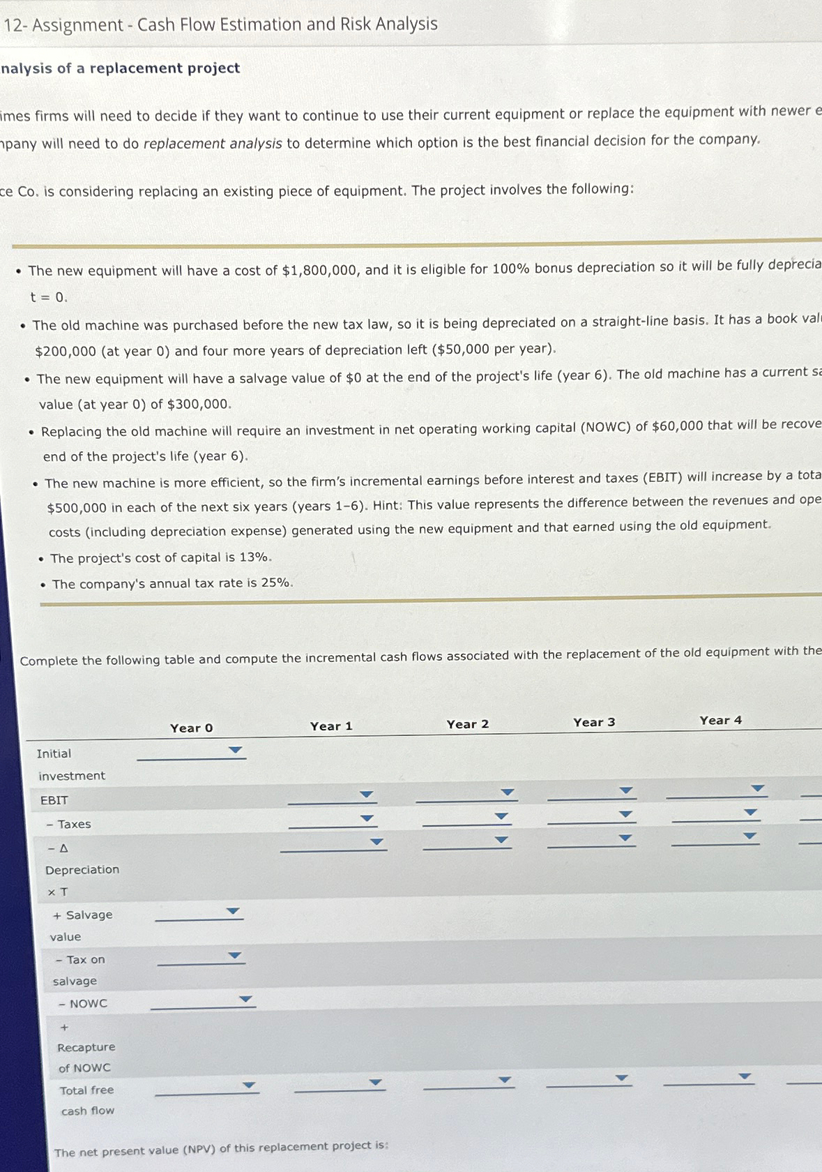 Solved 12- ﻿Assignment - ﻿Cash Flow Estimation and Risk | Chegg.com