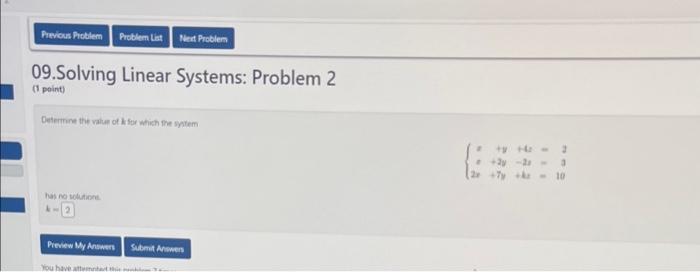 Solved 09solving Linear Systems Problem 2 1 Point 