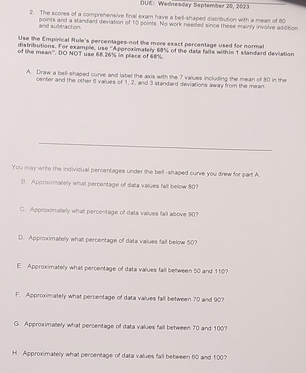 Solved 2. The scores of a comprehensive final exam have a | Chegg.com