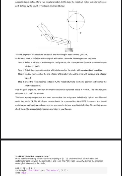A specific task is defined for a two-link planer | Chegg.com