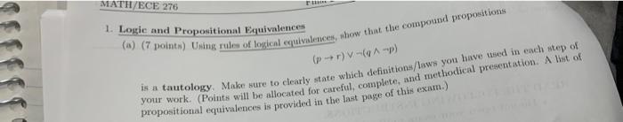 Solved (a) (7 points) Using rule of logical equivalences, | Chegg.com