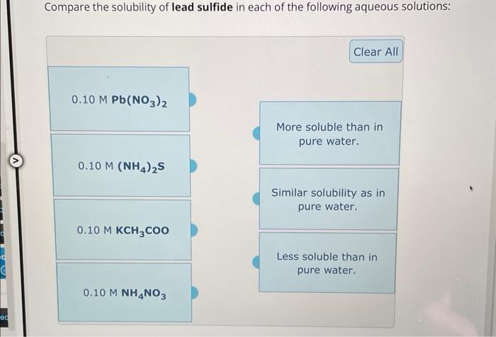 Solved Compare the solubility of lead sulfide in each of the | Chegg.com