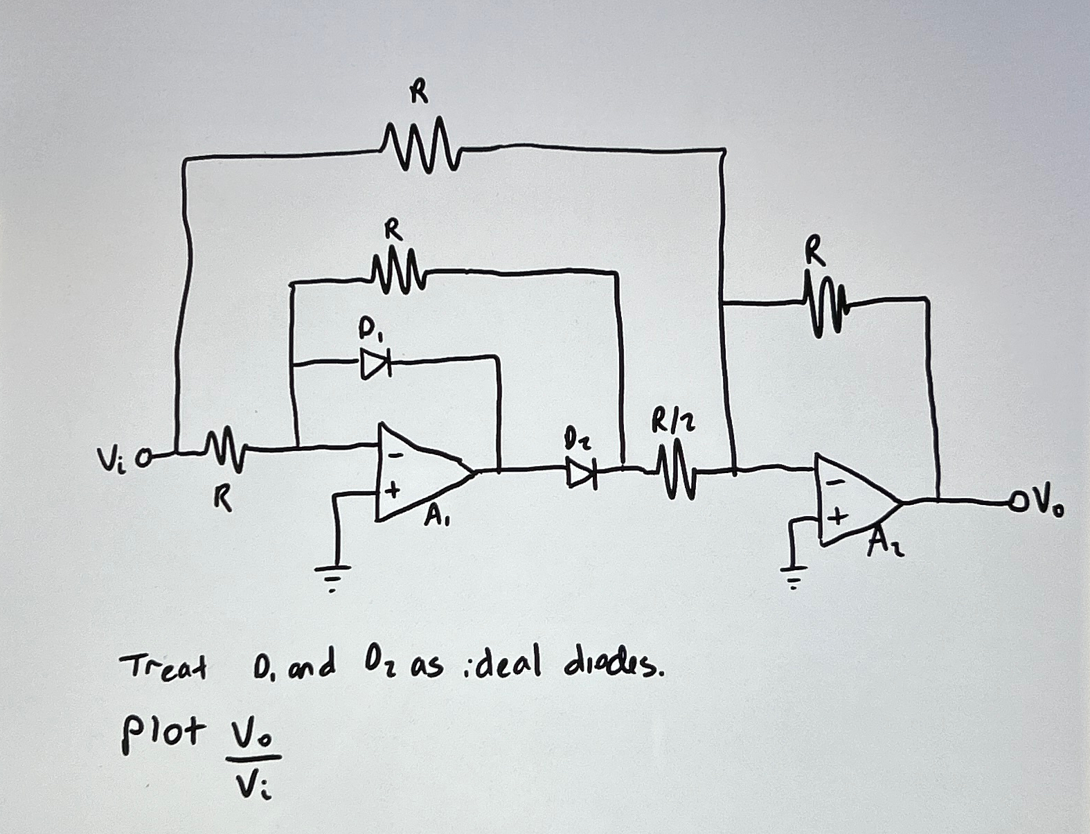 Solved Treat D1 ﻿and D2 ﻿as ideal diofesplot v0Vi | Chegg.com