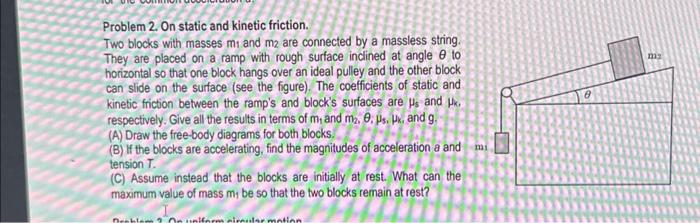 Solved Problem 2. On static and kinetic friction. Two blocks | Chegg.com