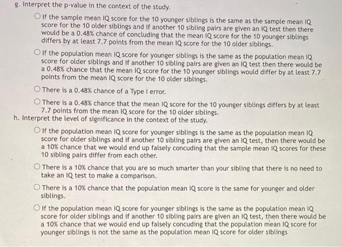 Solved On average is the younger sibling's IQ different from | Chegg.com