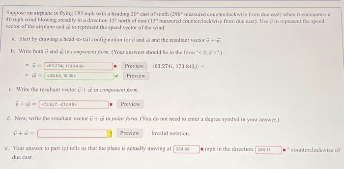 Solved Suppose an airplane is flying 185 mph with a heading | Chegg.com