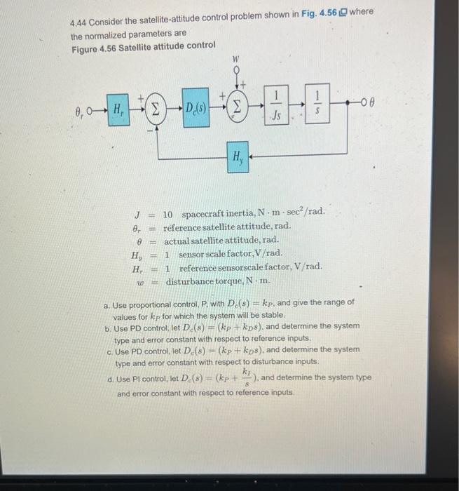 Solved 4.44 Consider the satellite-attitude control problem | Chegg.com