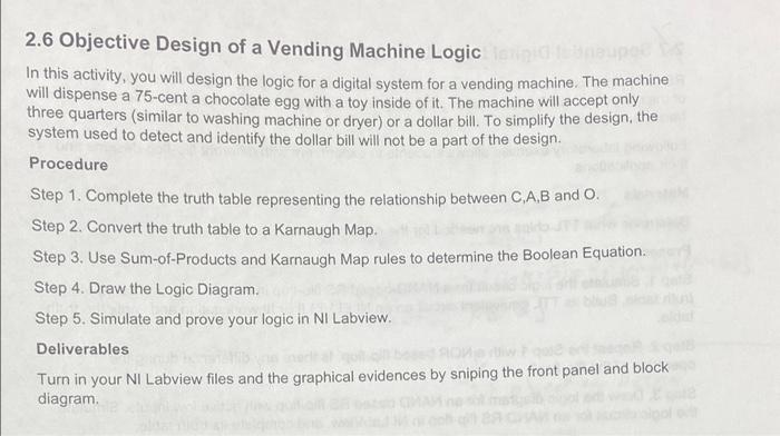 2.6 Objective Design of a Vending Machine Logic In | Chegg.com