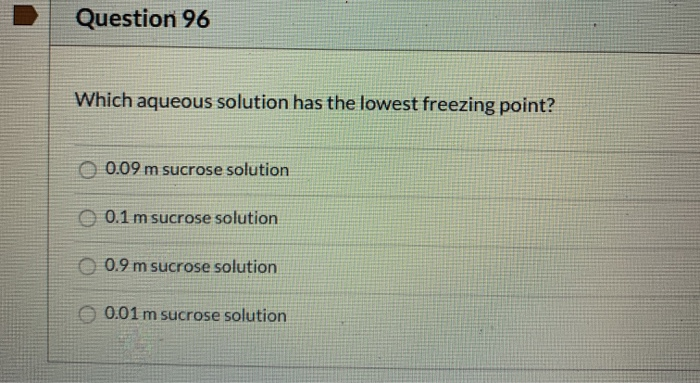 Solved Question 96 Which aqueous solution has the lowest | Chegg.com