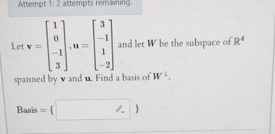 Solved Attempt 1:2 ﻿attempts remaining.Let | Chegg.com