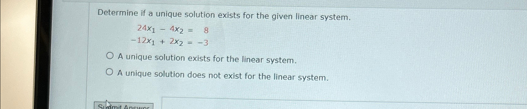 Solved Determine if a unique solution exists for the given | Chegg.com