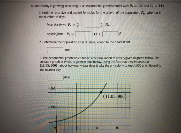 Solved An ant colony is growing according to an exponential | Chegg.com