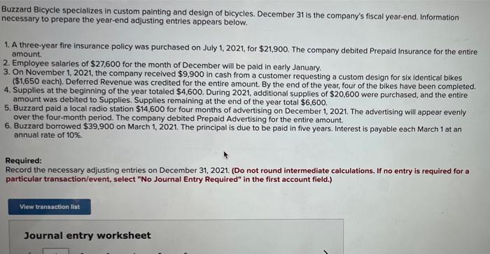 Solved Buzzard Bicycle specializes in custom painting and | Chegg.com