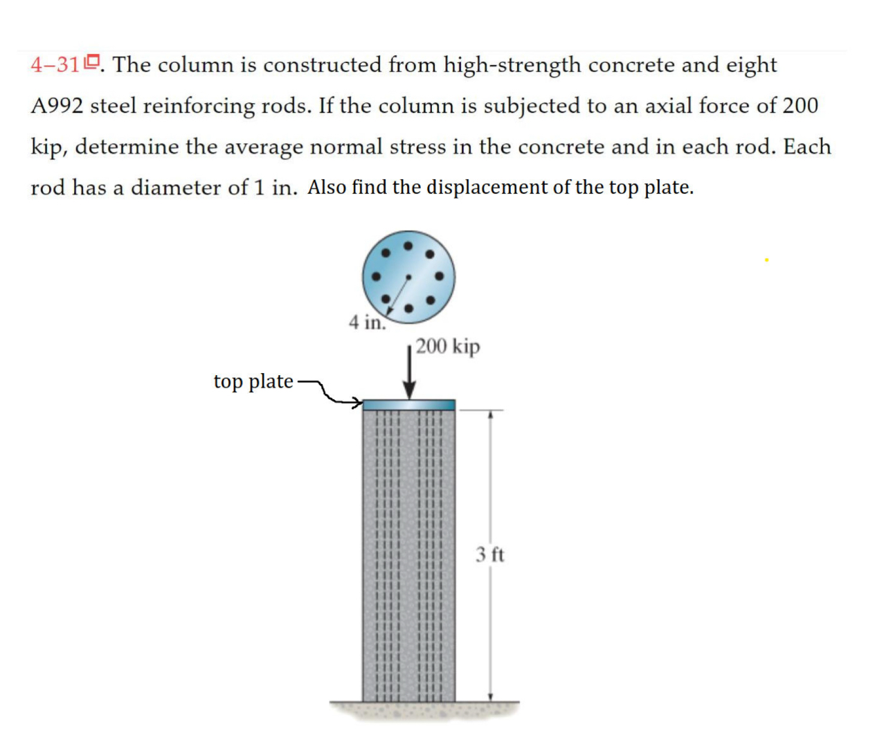 Solved 4-31. ﻿The column is constructed from high-strength | Chegg.com
