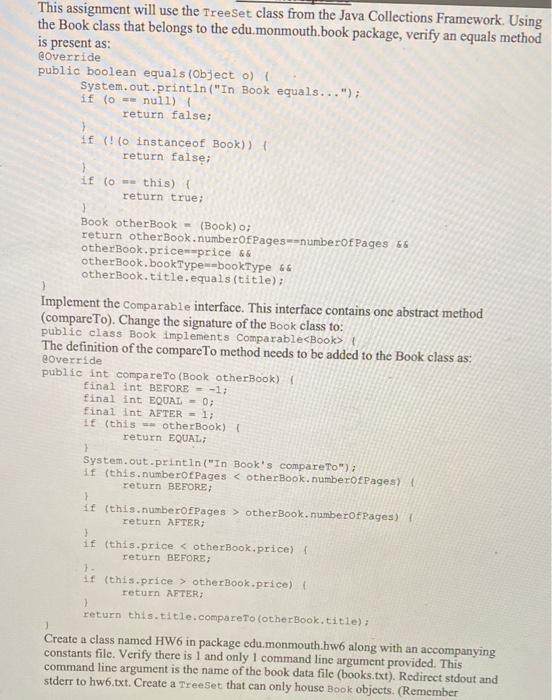 Solved This assignment will use the TreeSet class from the | Chegg.com