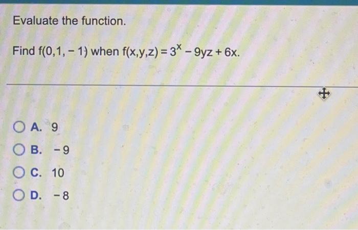 Solved Evaluate the function. Find f(0,1,−1) when | Chegg.com