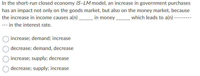Solved In the short-run closed economy IS-LM ﻿model, an | Chegg.com