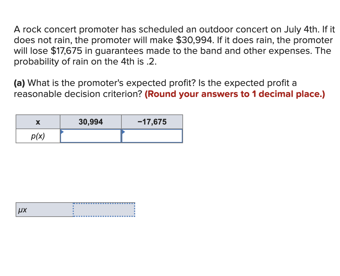 Solved A rock concert promoter has scheduled an outdoor | Chegg.com