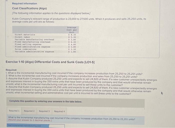 Solved Required information Cost Classifications (Algo) [The | Chegg.com