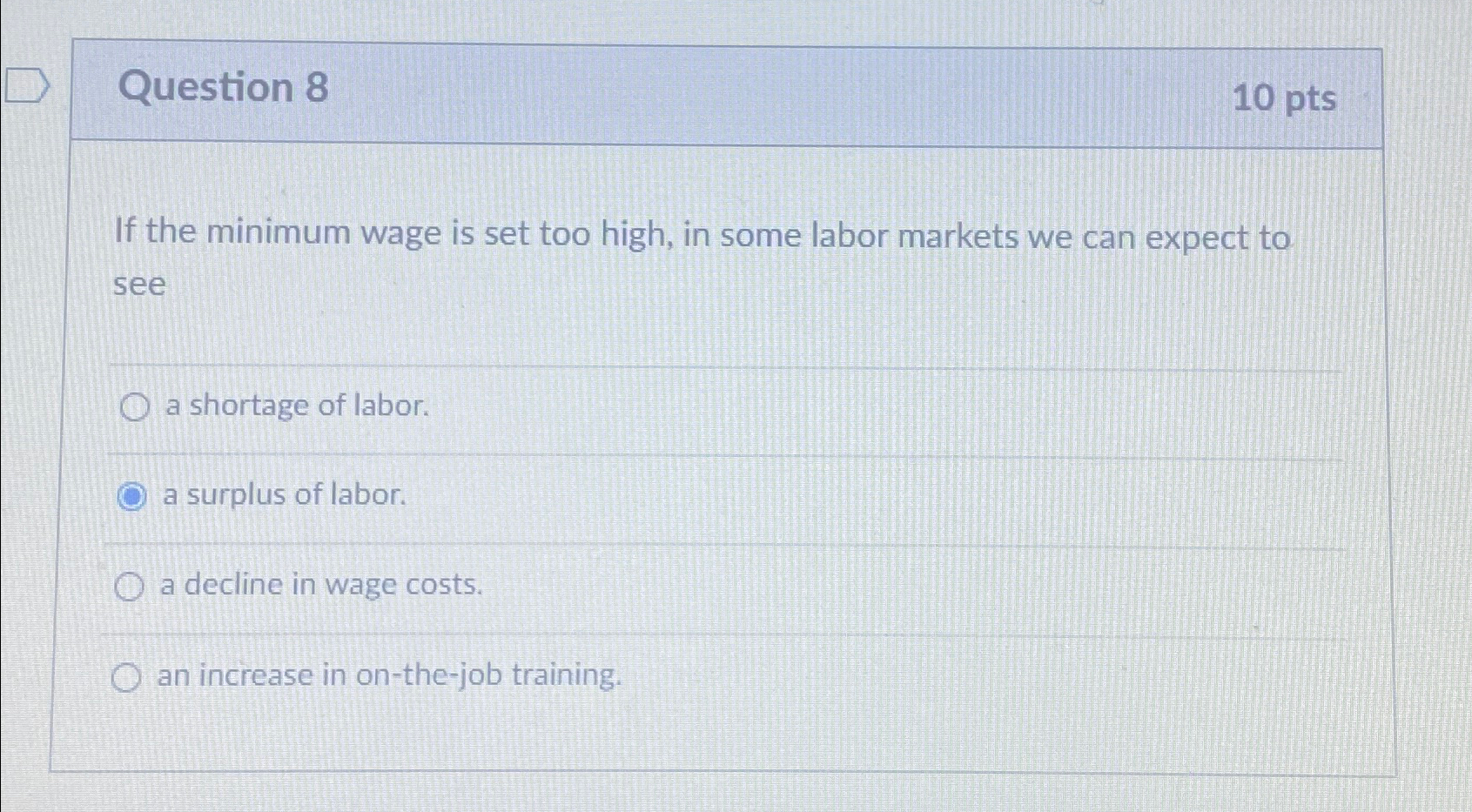 Solved Question 810ptsIf the minimum wage is set too high, | Chegg.com