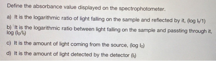Solved Define the absorbance value displayed on the | Chegg.com
