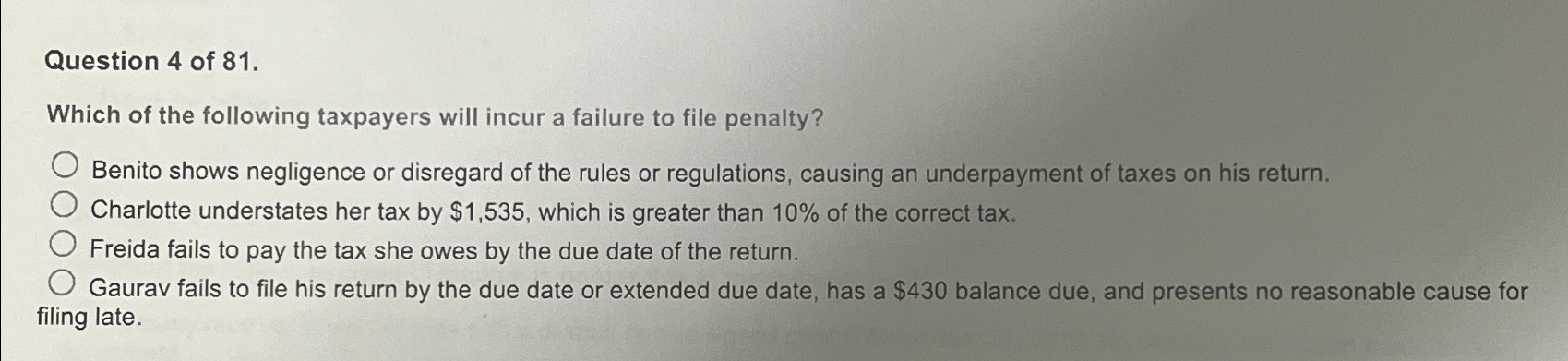 Solved Question 4 ﻿of 81.Which of the following taxpayers | Chegg.com