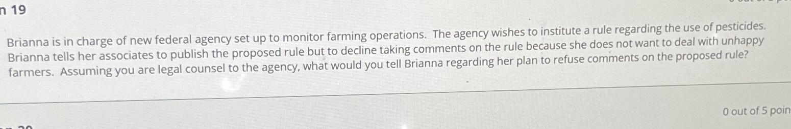 Solved Brianna is in charge of new federal agency set up to | Chegg.com