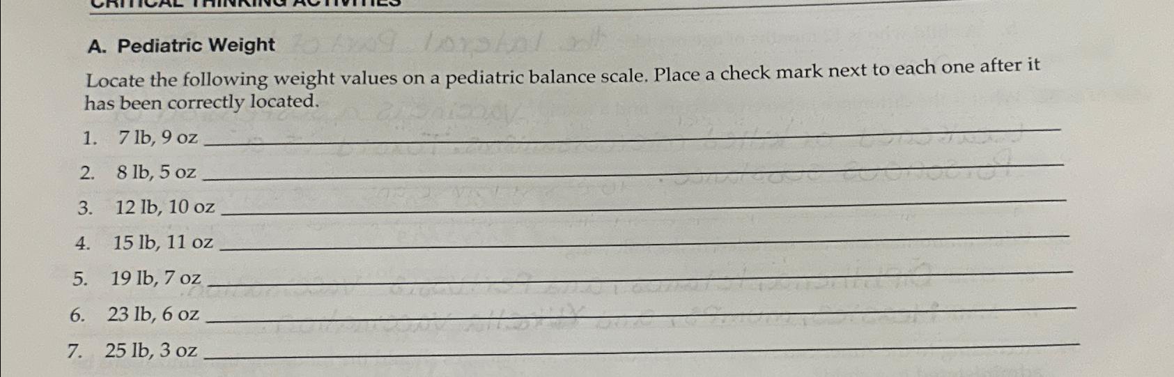 Solved A. ﻿Pediatric WeightLocate the following weight | Chegg.com