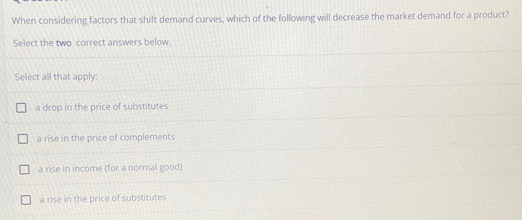 Solved When considering factors that shift demand curves, | Chegg.com