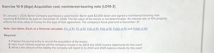 Solved Exercise 10-9 (Algo) Acquisition cost; | Chegg.com