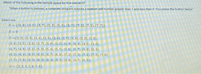 Which of the following is the sample space for this | Chegg.com