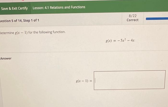 Solved Jetermine g(x−1) for the following function. | Chegg.com