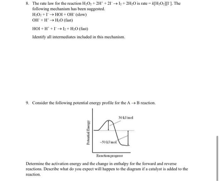 Solved 8. The rate law for the reaction H2O2 + 2H+ + 21 +12 | Chegg.com