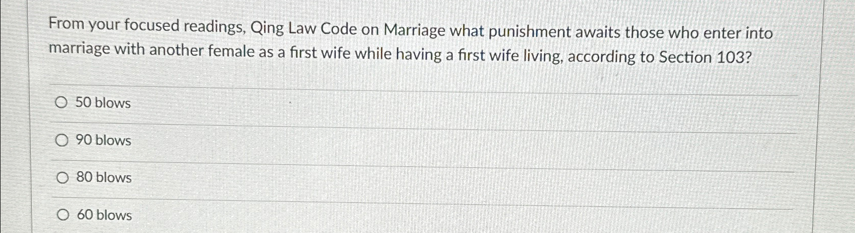 Solved From your focused readings, Qing Law Code on Marriage | Chegg.com