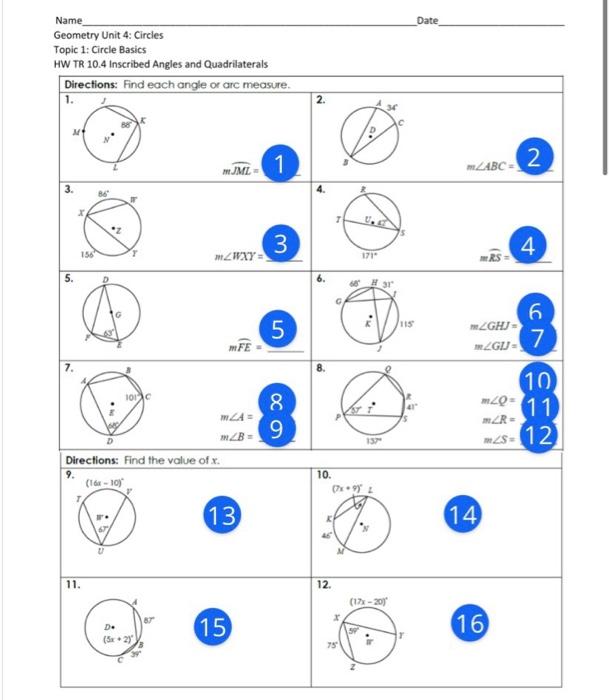 Solved Name Geometry Unit 4: Circles Topic 1: Circle Basics | Chegg.com