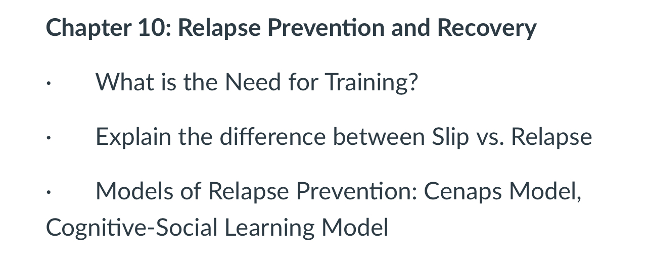 Solved Chapter 10: Relapse Prevention and RecoveryWhat is | Chegg.com