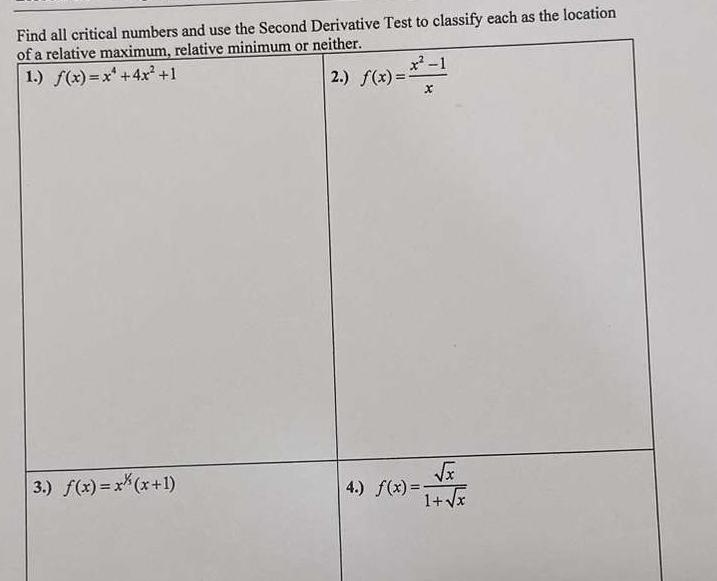 Solved Find all critical numbers and use the Second | Chegg.com