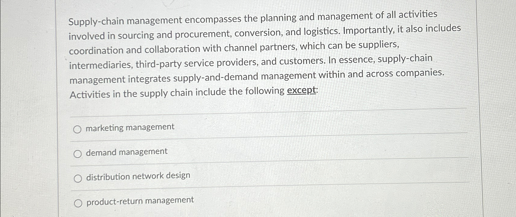 Solved Supply-chain management encompasses the planning and | Chegg.com