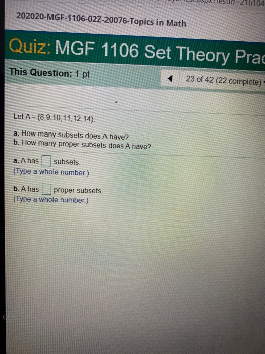 Solved 6104 202020 Mgf 1106 02z 20076 Topics In Math Quiz