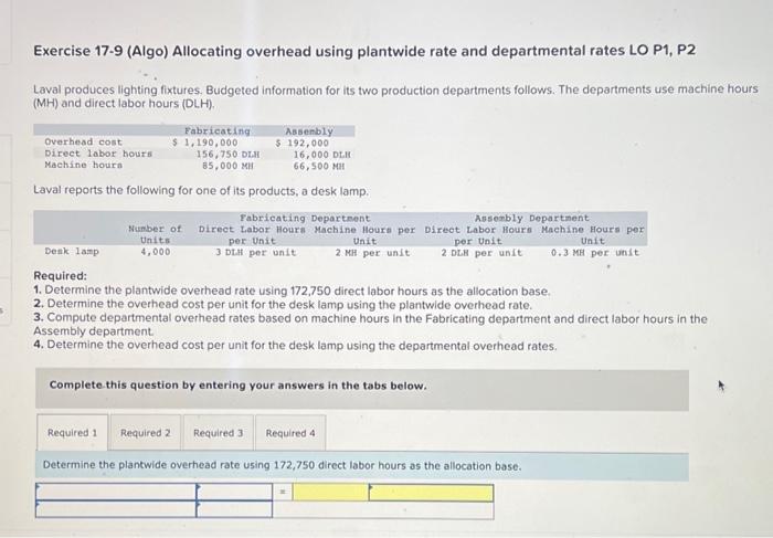 Solved S Exercise 17-9 (Algo) Allocating overhead using | Chegg.com