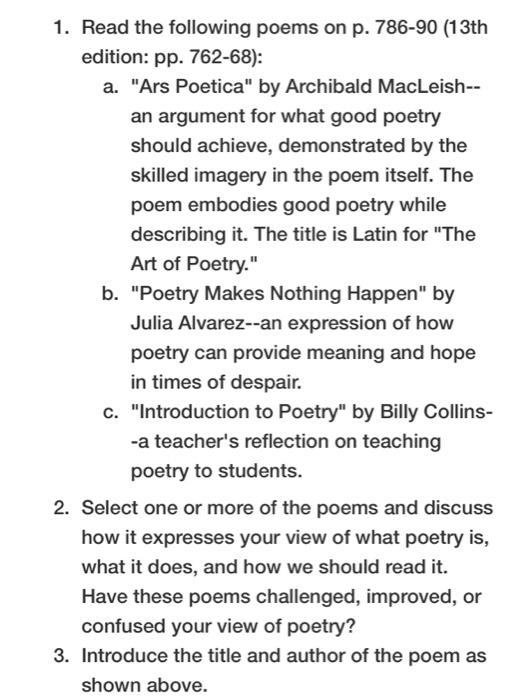 1. Read the following poems on p. 786−90 (13th | Chegg.com