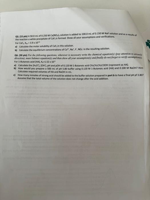 Solved Q5. (15 pts) A 50.0mt of 0.250MCa(NO3 h solution is | Chegg.com