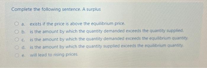 Solved Complete the following sentence. A surplus Qa exists | Chegg.com