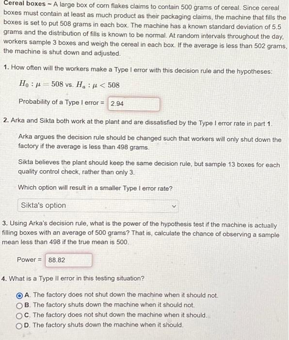 Solved Cereal boxes A large box of com flakes claims to | Chegg.com